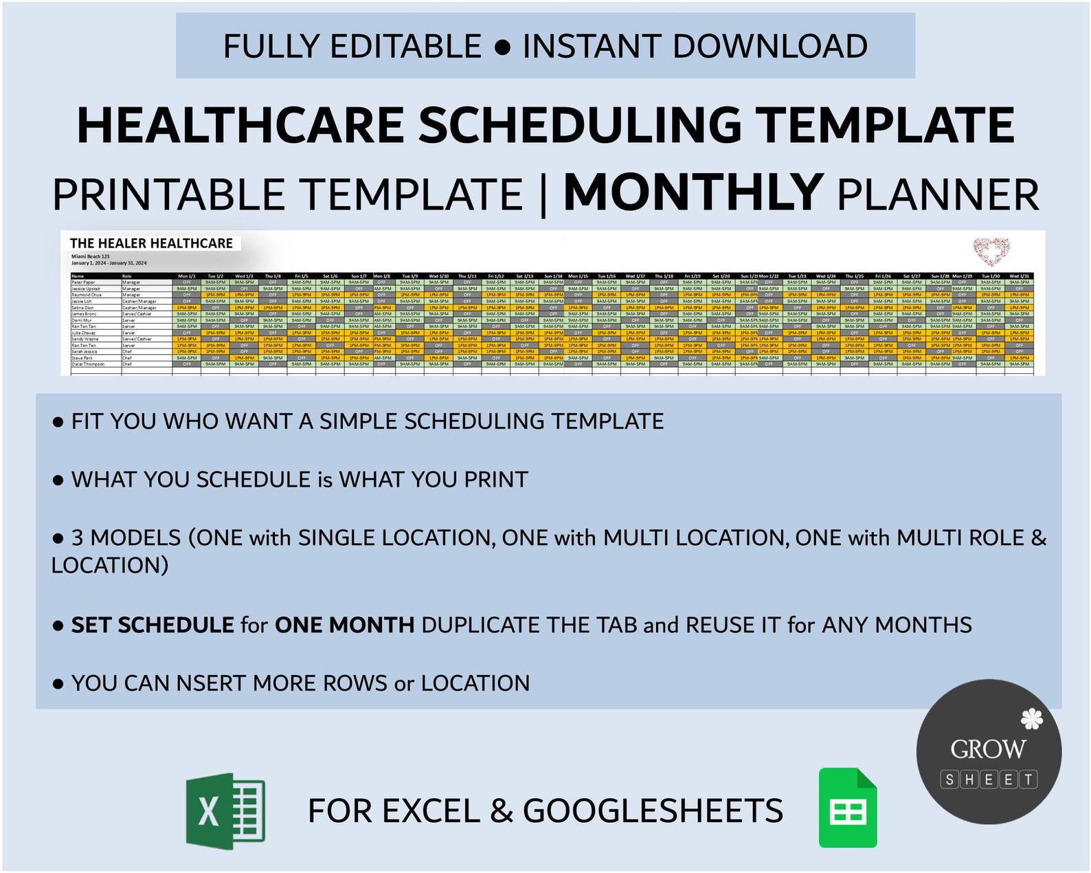 Healthcare Scheduling Template | Multi Roles-location-shift Period ...