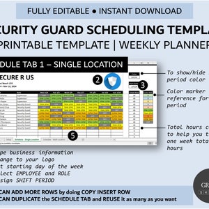 Security Guard Scheduling Template | Multi Roles-location-shift Period ...