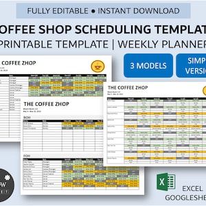 Coffee Shop Scheduling Template for Excel and Google Sheets | Multi ...