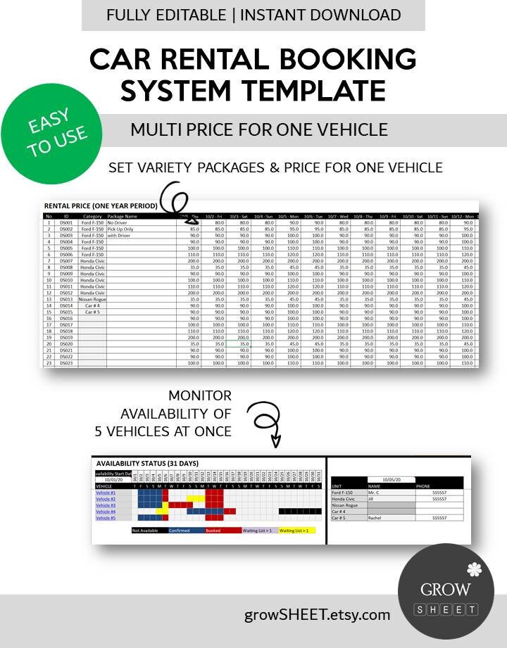 Car Rental Daily Booking Template | Auto Rental Reservation Template ...