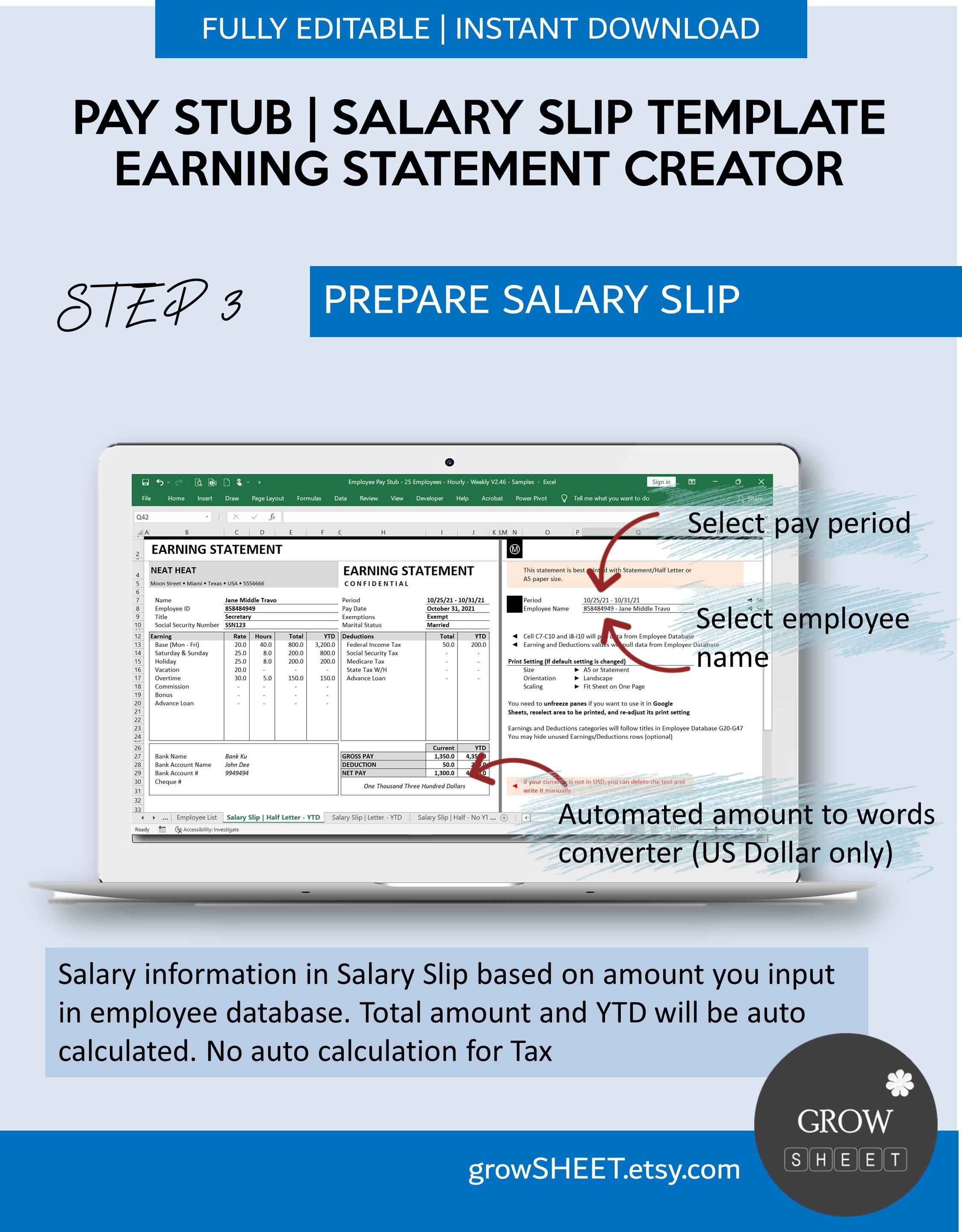 Salary Slip Generator | Pay Slip Creator With Hourly Employee Database ...