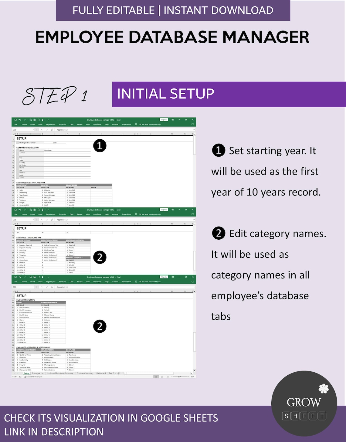 Employee Database Management System for Excel and Google Sheets Human Resources KPI 10 Years ...