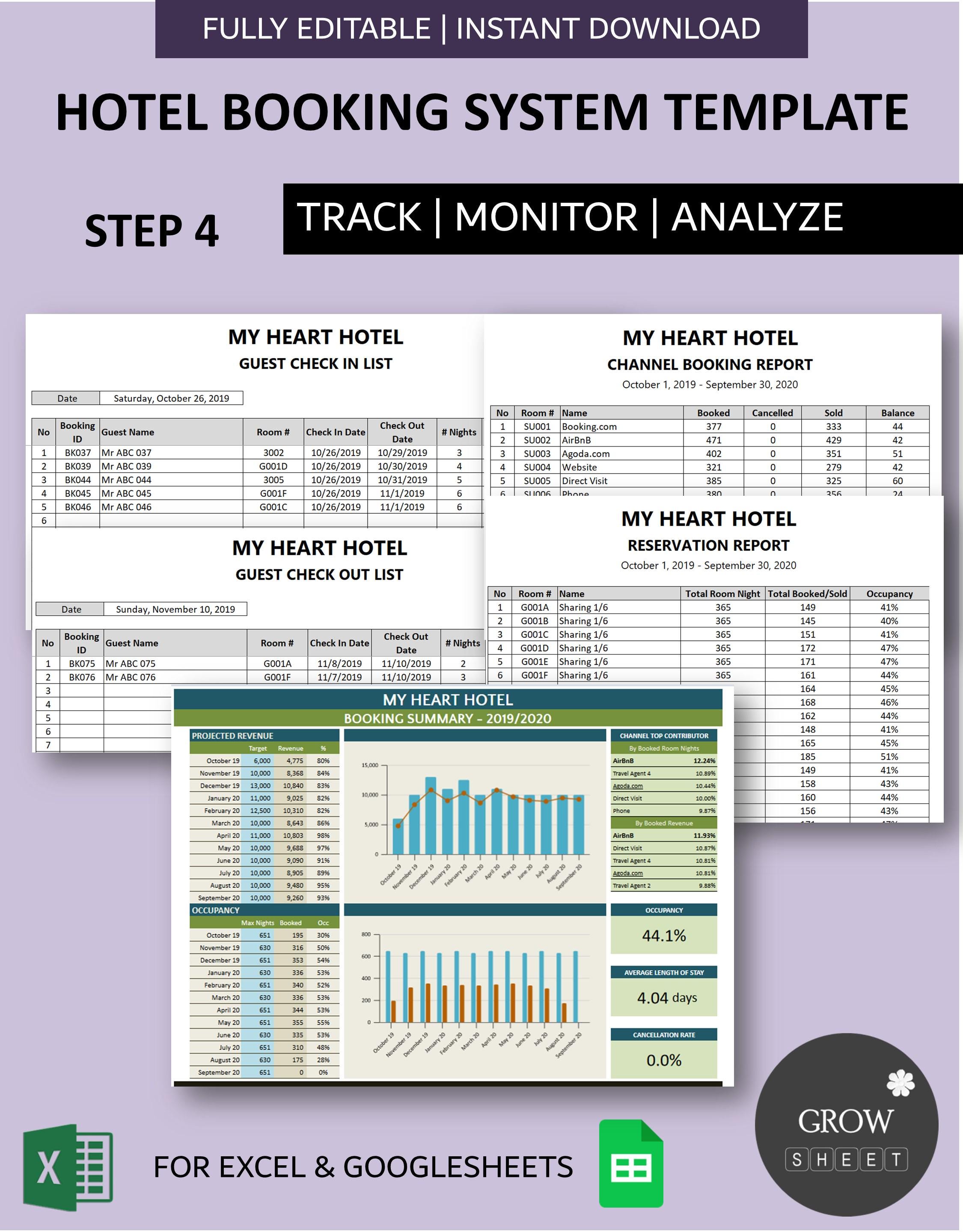 Hotel Booking System Template | Hotel Reservation Spreadsheet for Excel ...
