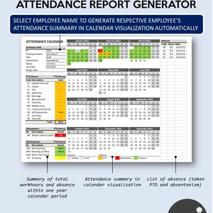 Employee Attendance Tracker and Report Generator | Leave Planner & Tracker | Monthly Report | XL ...