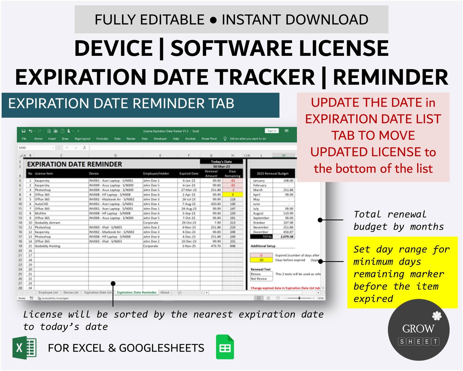 Employee Software License Expiry Date Tracker | Simple Inventory ...