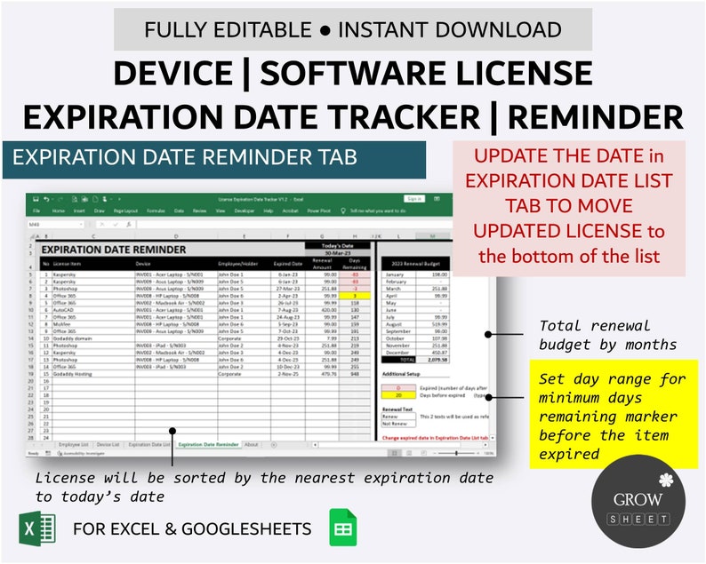 Employee Software License Expiry Date Tracker | Simple Inventory ...
