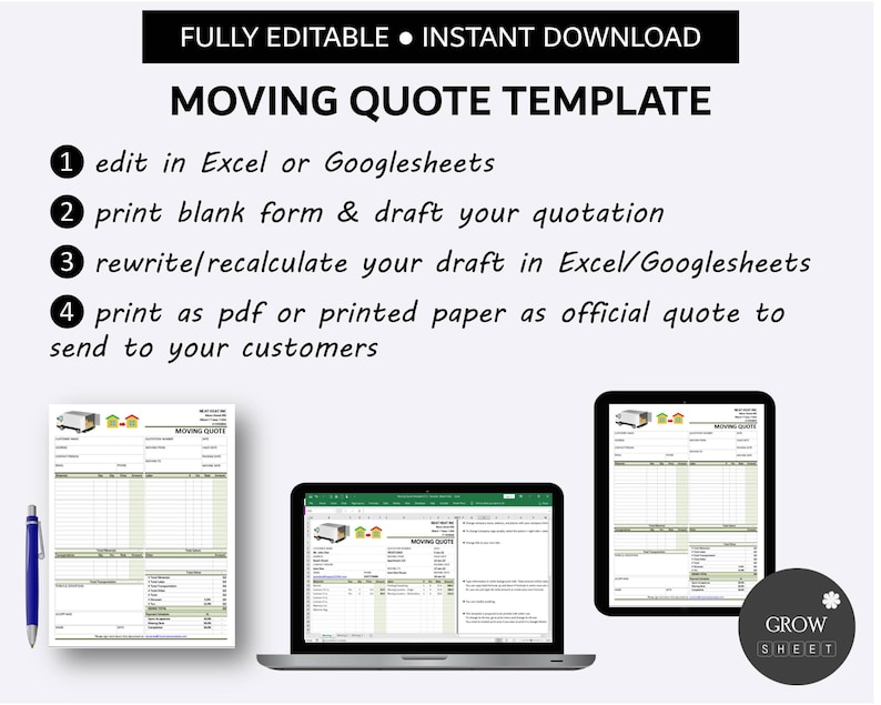Printable Moving Quote Template for Excel and Google Sheets | Home ...