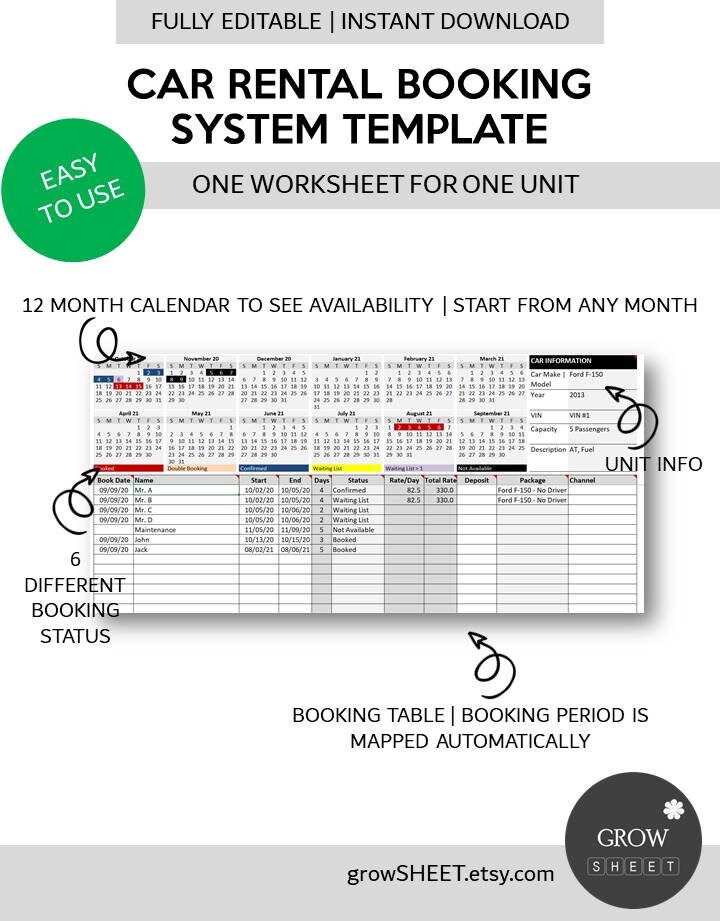 Car Rental Daily Booking Template | Auto Rental Reservation Template ...