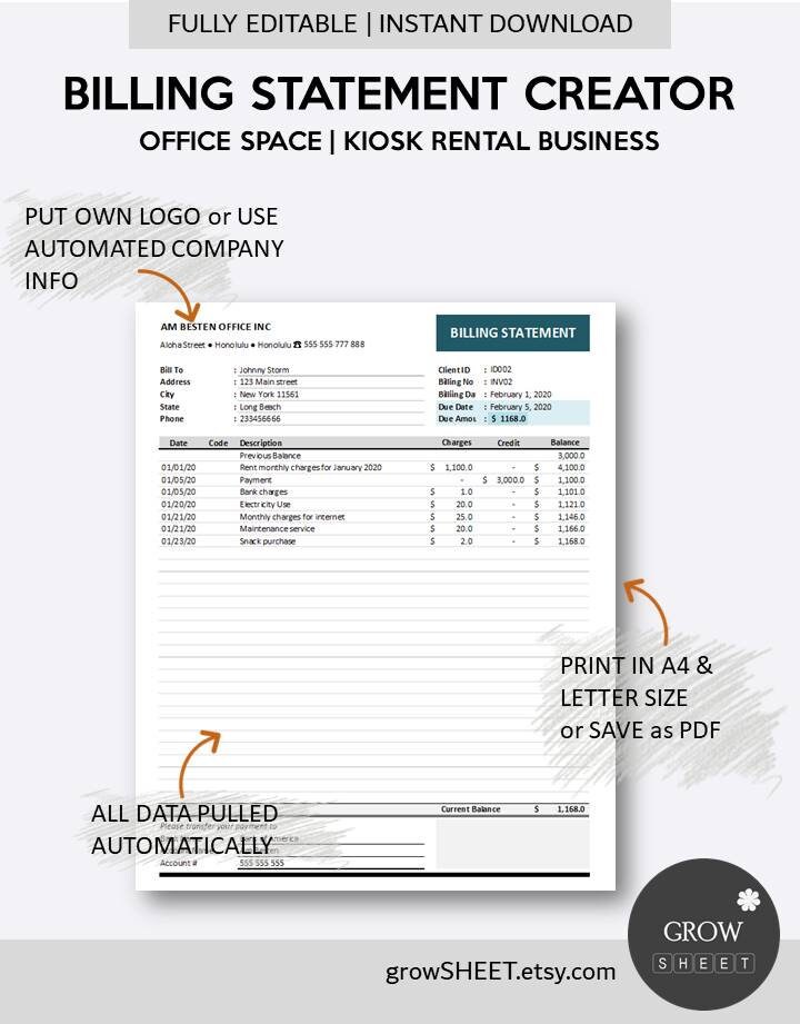 Billing Statement Creator for Office Space Rental | Kiosk Rental ...