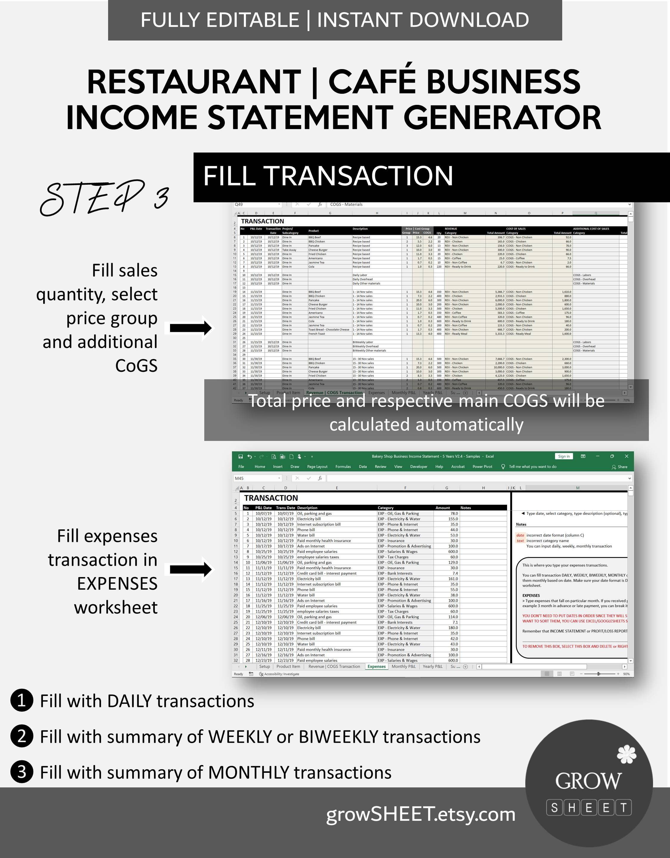 Restaurant Business Income Statement Generator Automated Profit & Loss ...