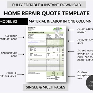 Printable Home Repair Quote Template | Home Renovation Price Quotation ...