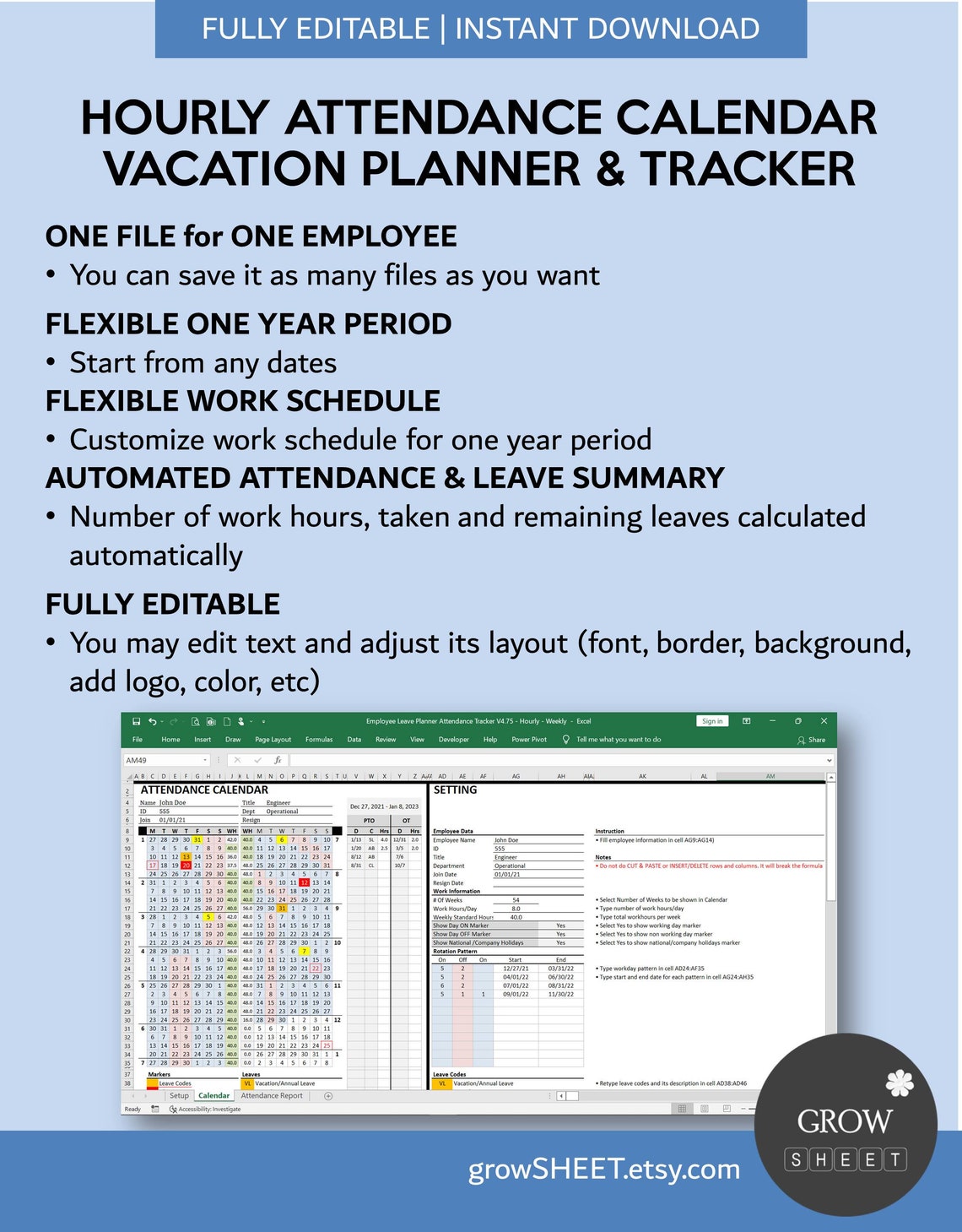 Hourly Employee Attendance Calendar 2024 - 2025 - 2026 and Beyond ...