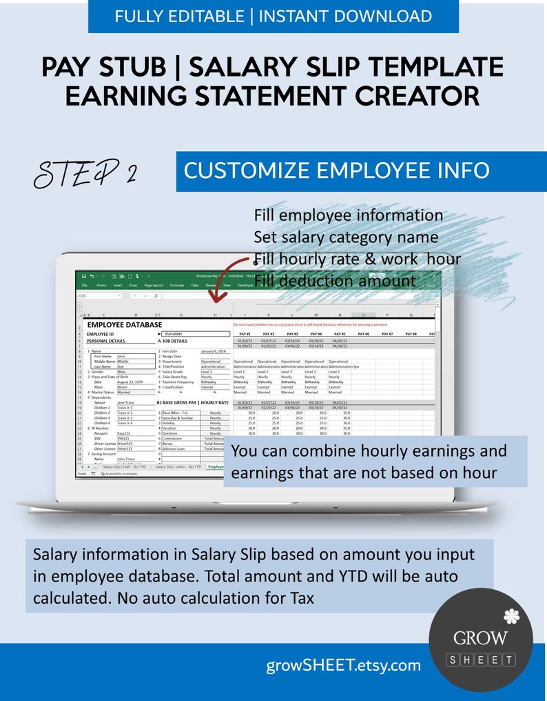 Pay Stub Generator With Database | Pay Slip Creator for Hourly Employee ...