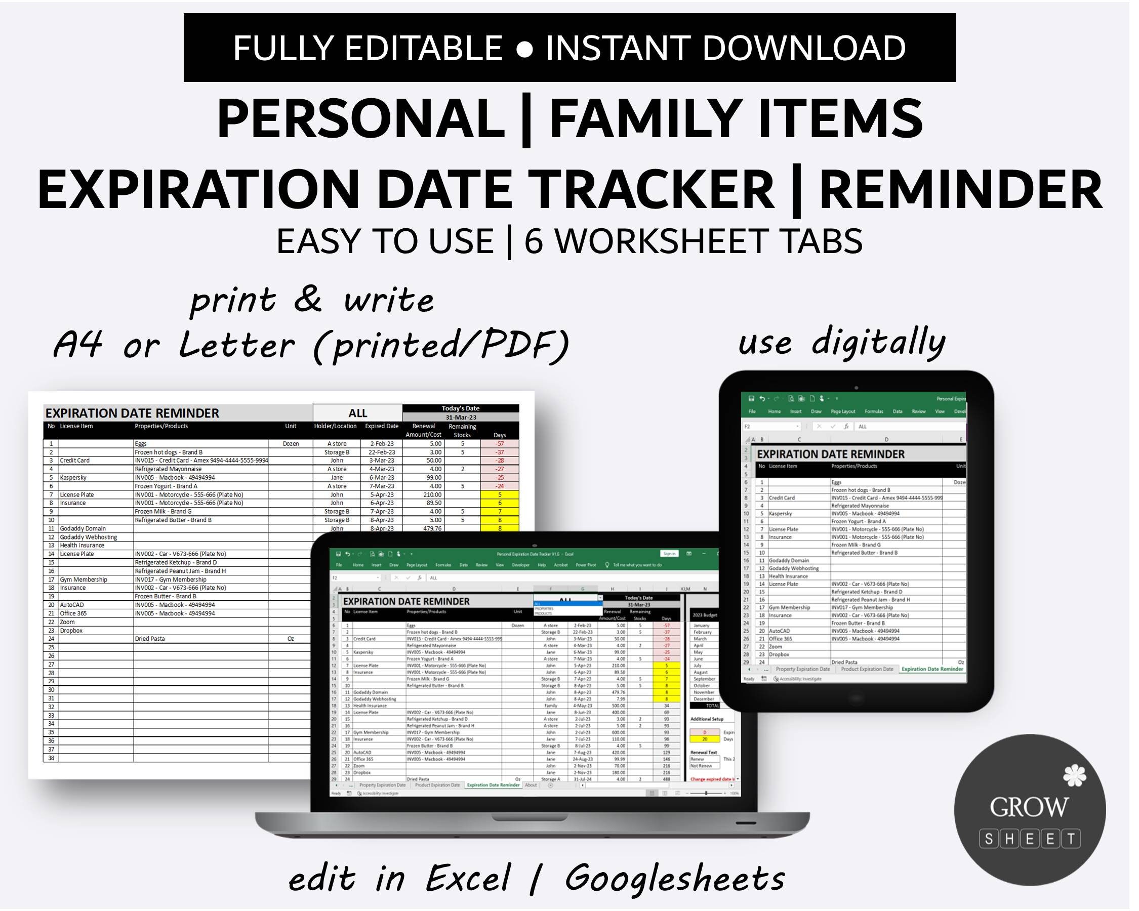Personal Item Expiry Date Tracker | Simple Family Consumption Item ...