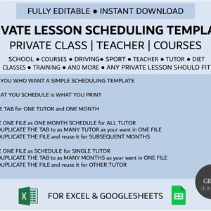 Private Lesson Scheduling Template for Excel and Google Sheets ...