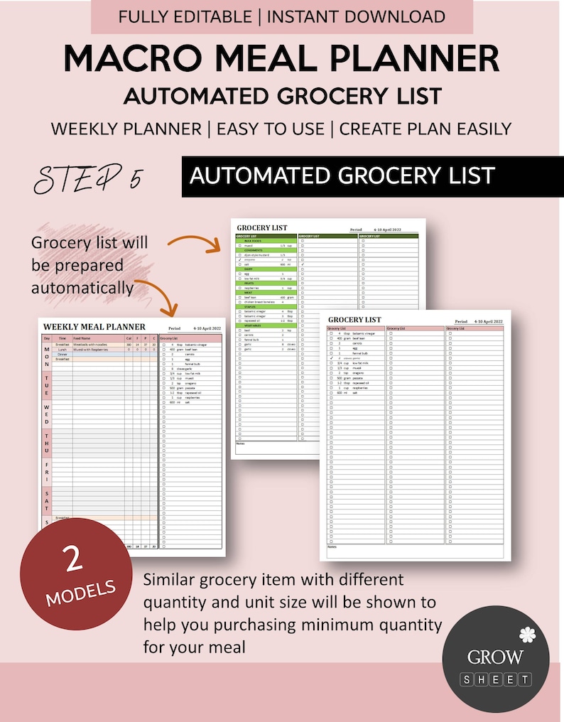 Macro Meal Planner With Automated Grocery List | Weekly Menu Planner ...