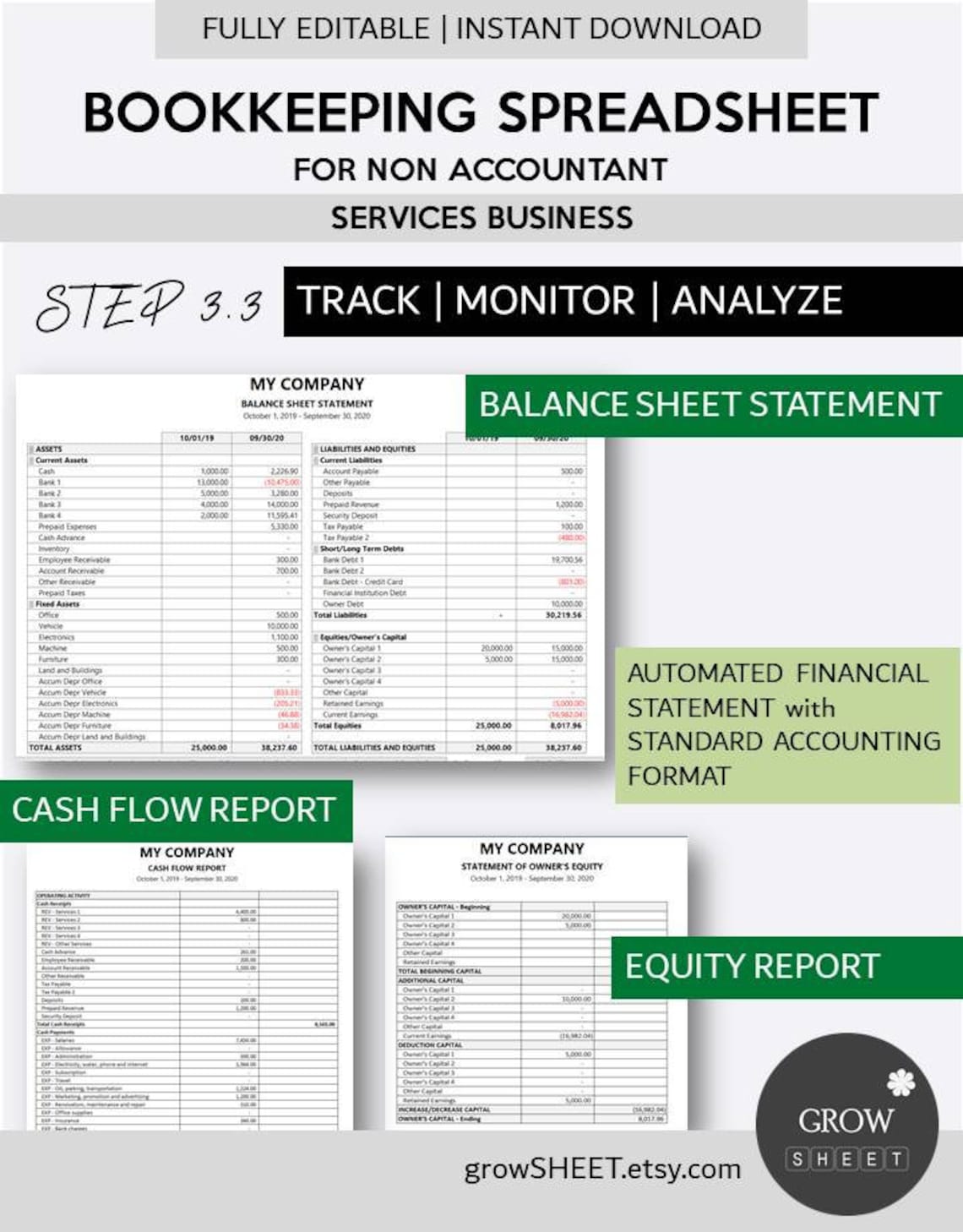 Cleaning Service Business Bookkeeping Spreadsheet for Non Accountant ...