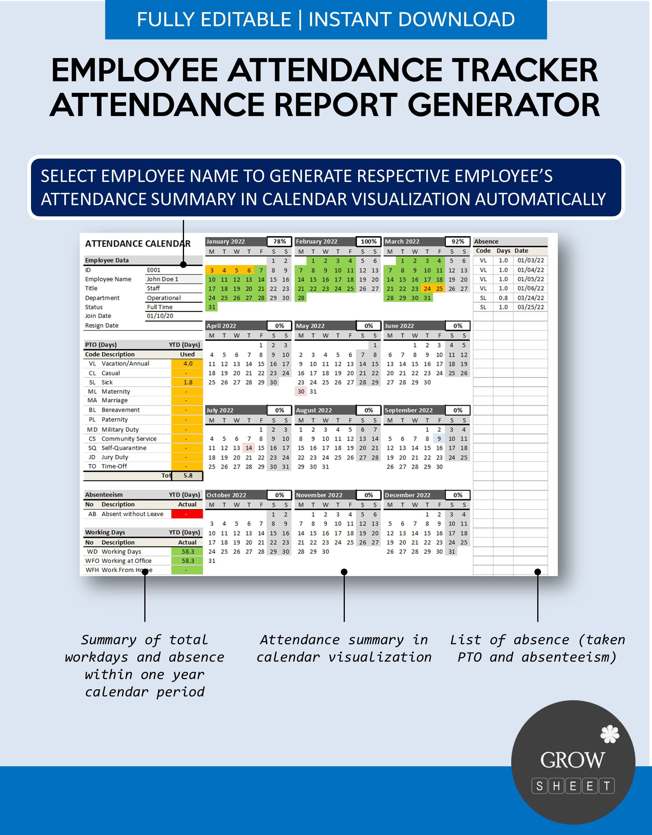 Employee Attendance Tracker and Report Generator Monthly Leave Planner ...