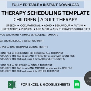 Therapy Scheduling Template for Excel and Google Sheets | Printable One ...