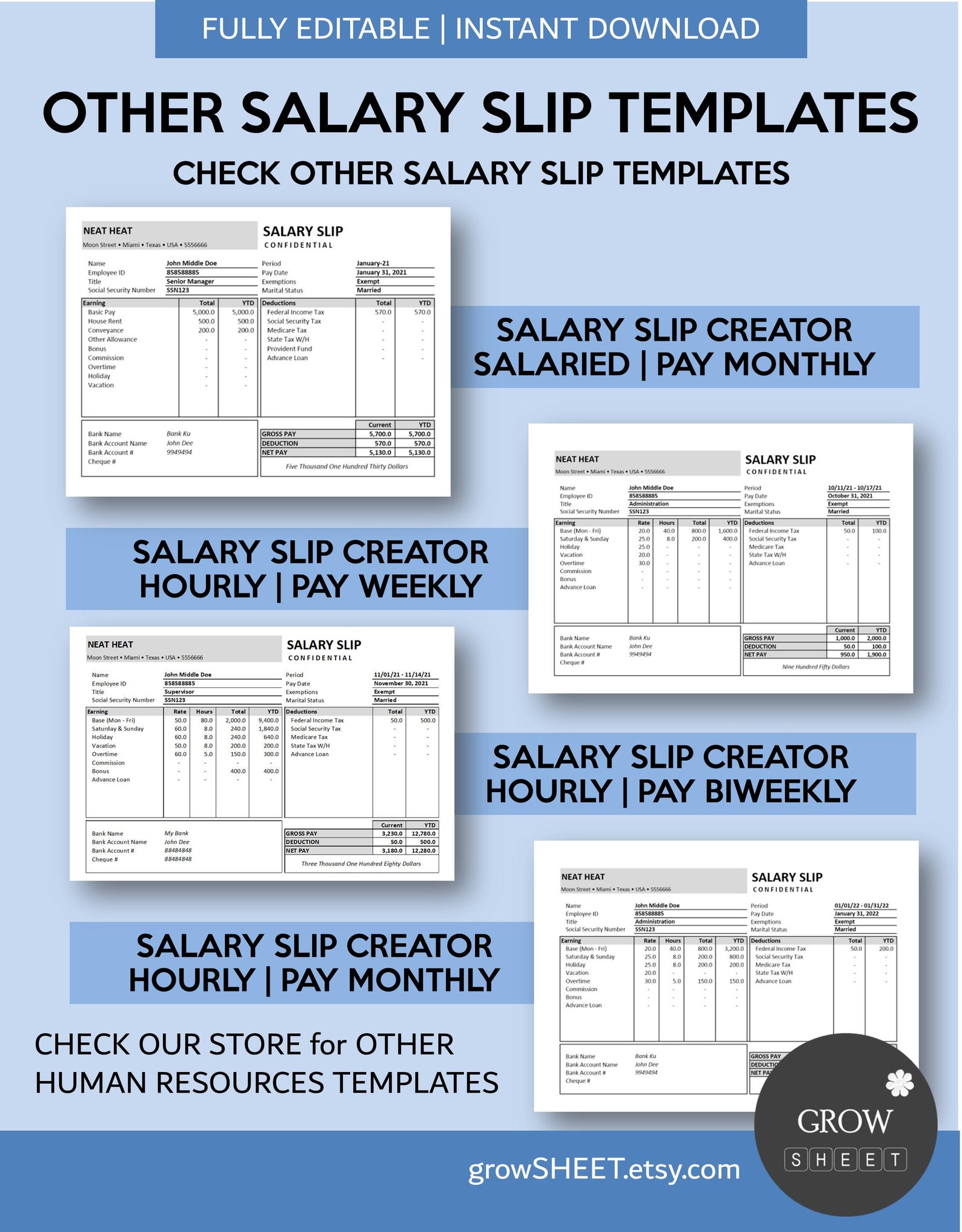 Salary Slip Generator | Pay Slip Creator for Hourly Employee | Biweekly ...