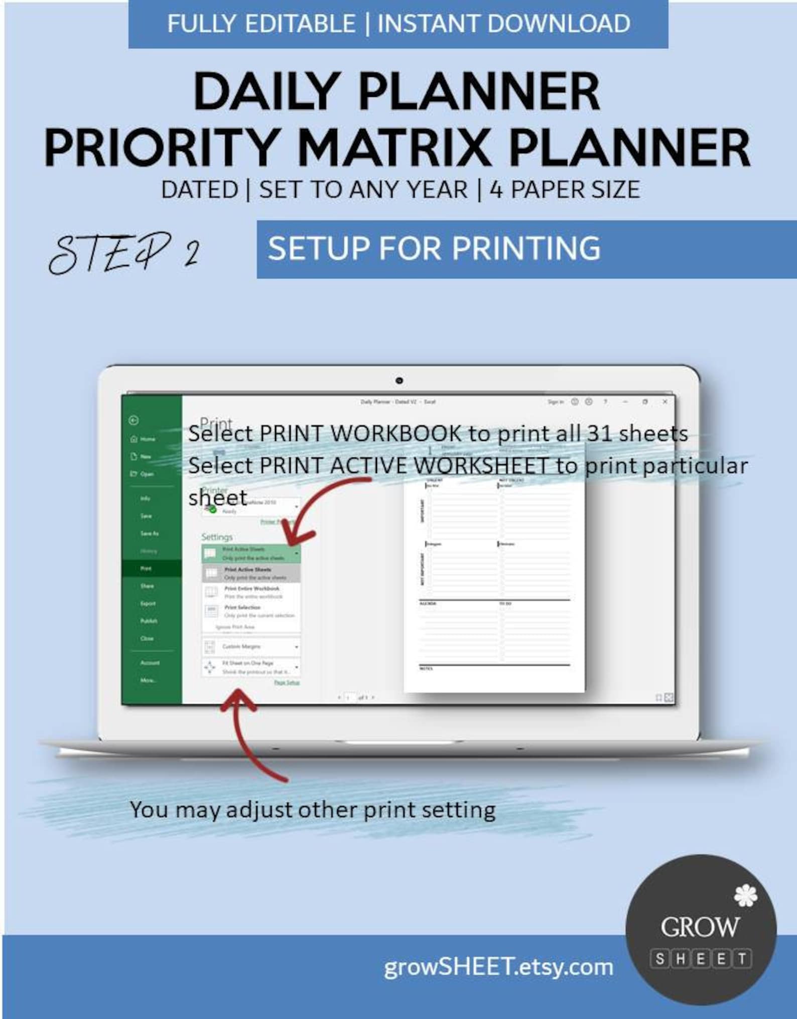 Daily Planner With Priority Matrix | Priority Matrix Planner Template ...