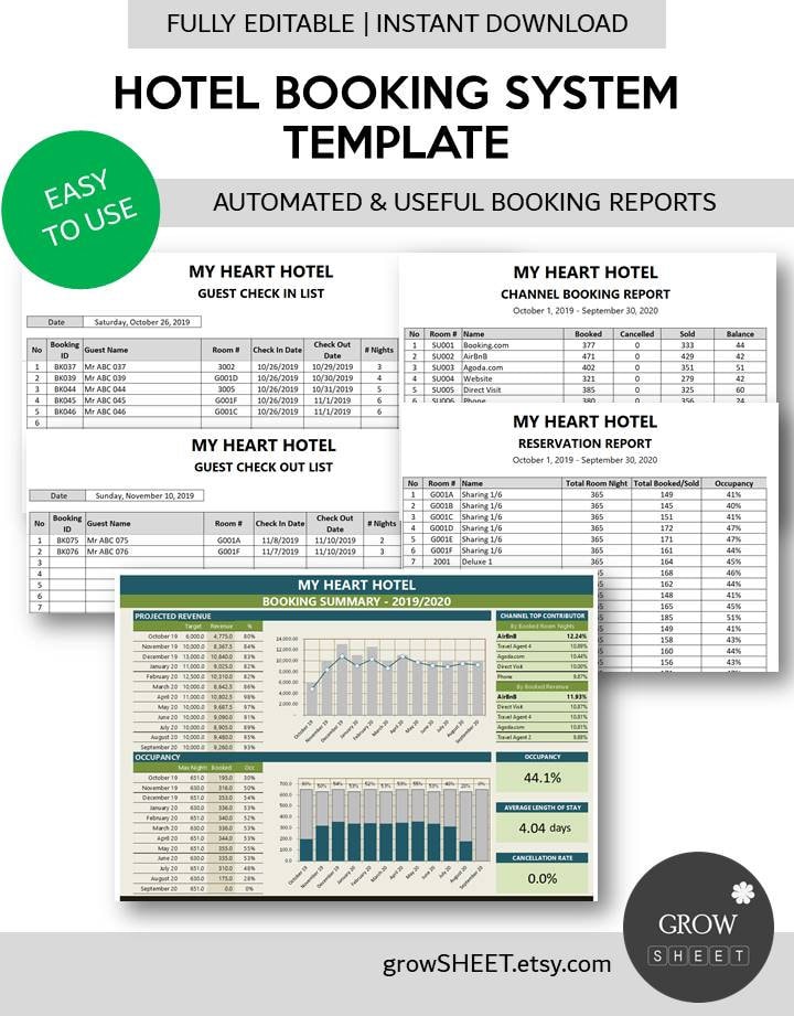 Hotel Booking System Template | Hotel Reservation Spreadsheet Excel ...