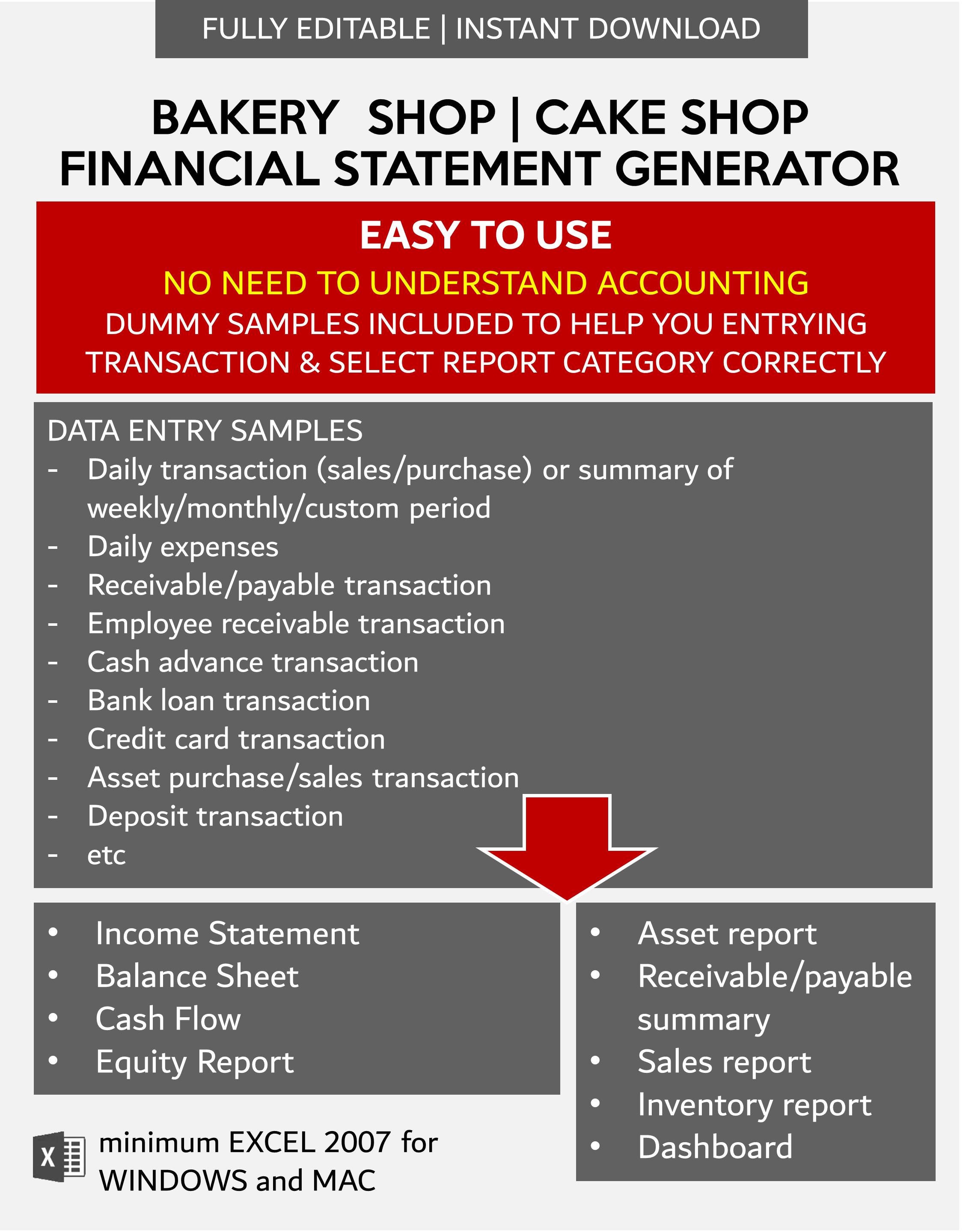 Bakery Shop Financial Statement Generator | Automated Income - Balance ...