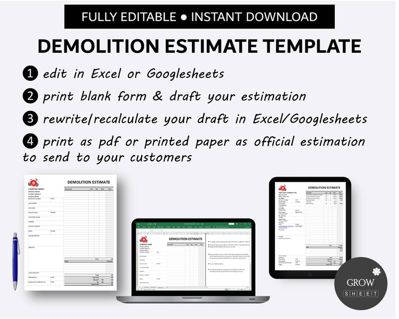 Printable Demolition Estimate Template for Excel and Google Sheets ...
