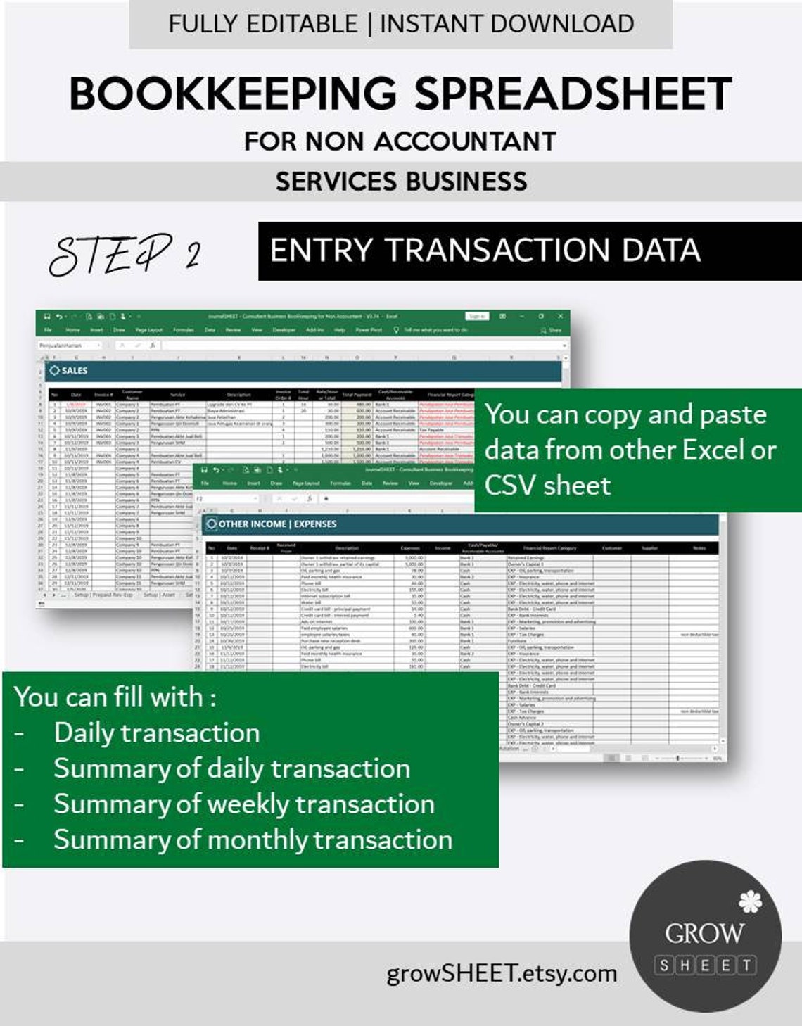 Notary Business Bookkeeping Spreadsheet for Non Accountant | Services ...