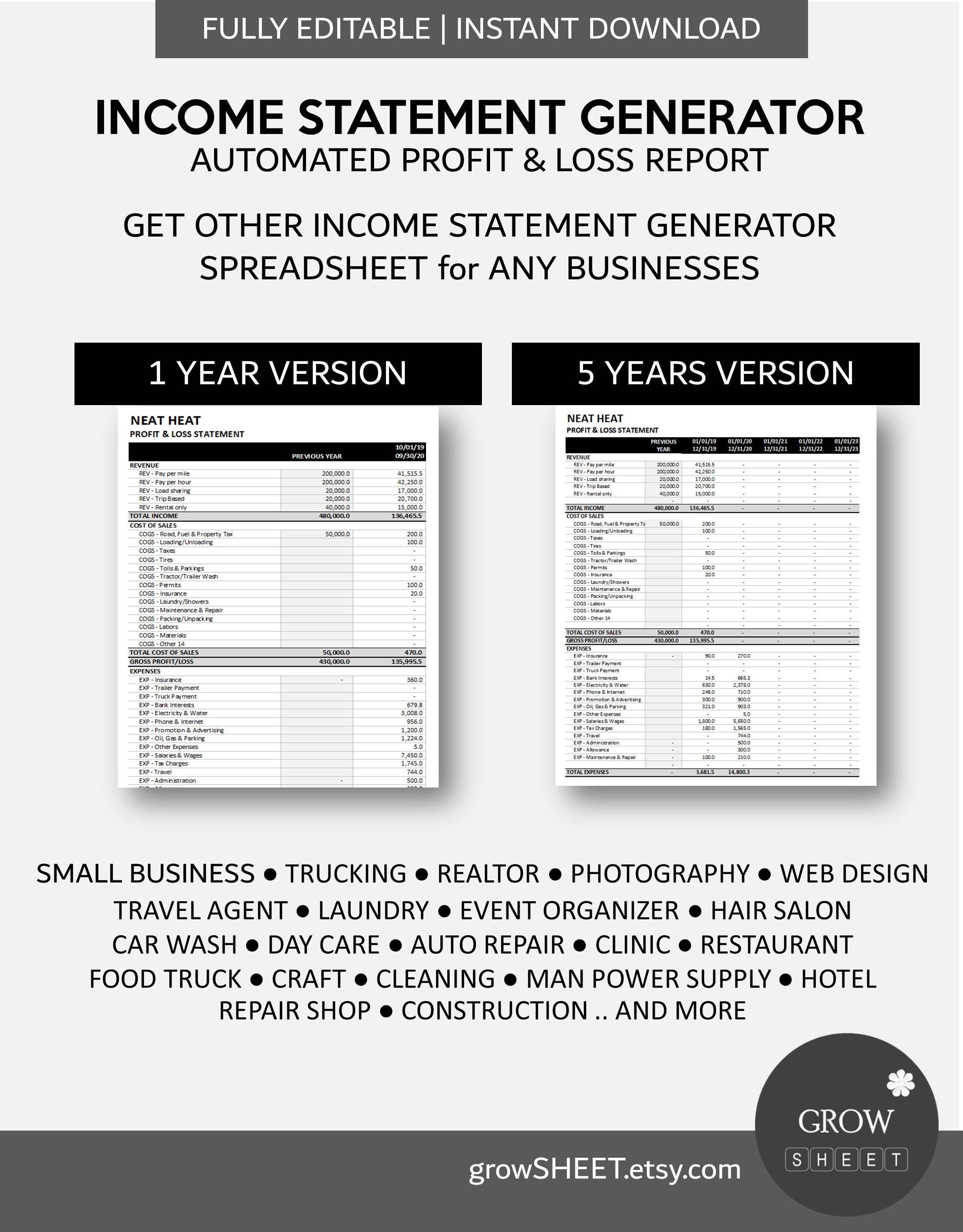 Food Truck Business Income Statement Generator | Automated Profit ...