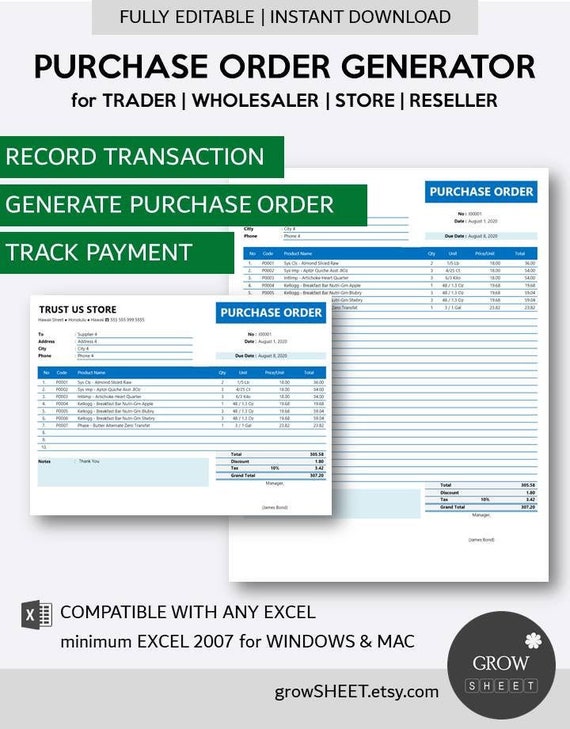 Purchase Order Generator for Trading Companies Purchase Order | Etsy