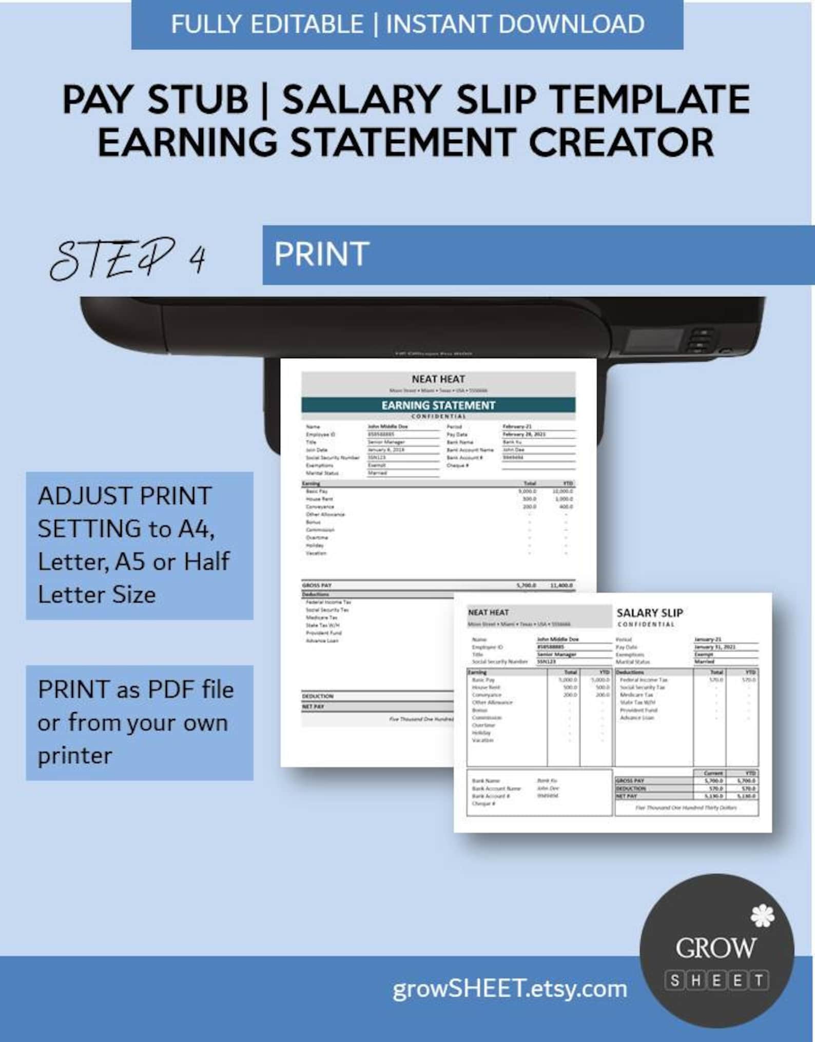 Earning Statement Generator | Salary Pay Slip Template for Salaried ...