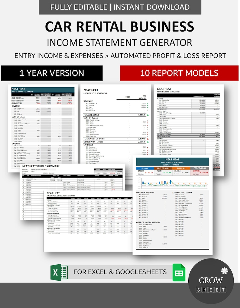 Car Rental Business Income Statement Generator | Automated Profit ...
