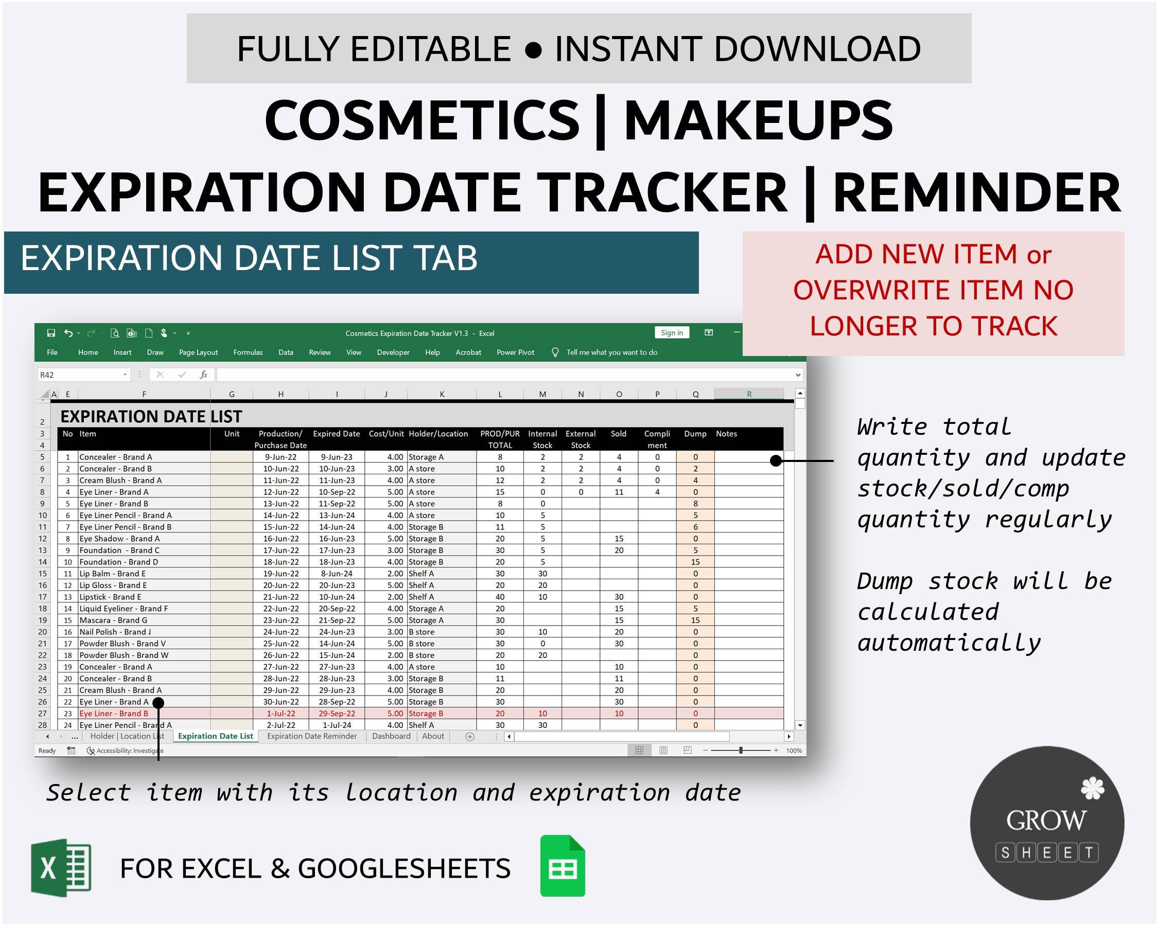 Cosmetics Expiry Date Tracker Simple Makeups Inventory Database With ...