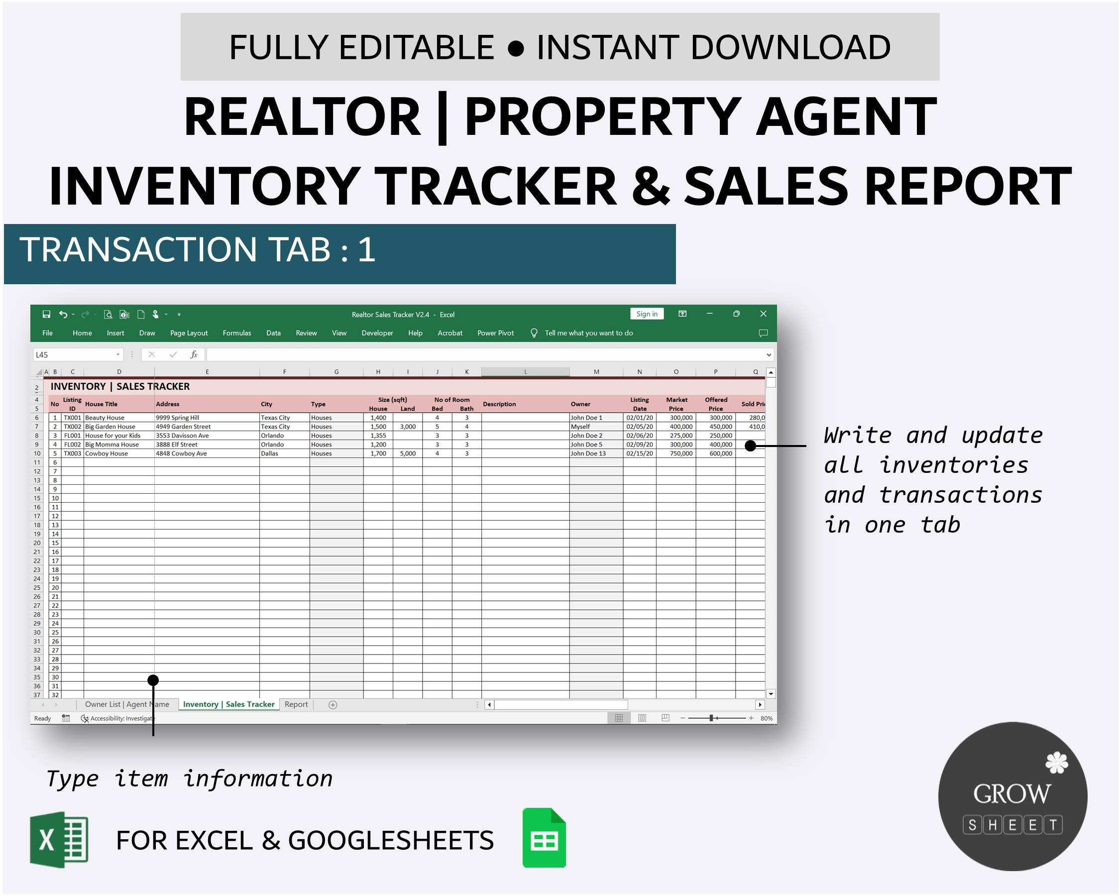 Realtor Inventory and Sales Tracker | Property Agent Listing Management ...