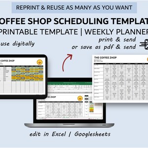 Coffee Shop Scheduling Template for Excel and Google Sheets | Multi ...