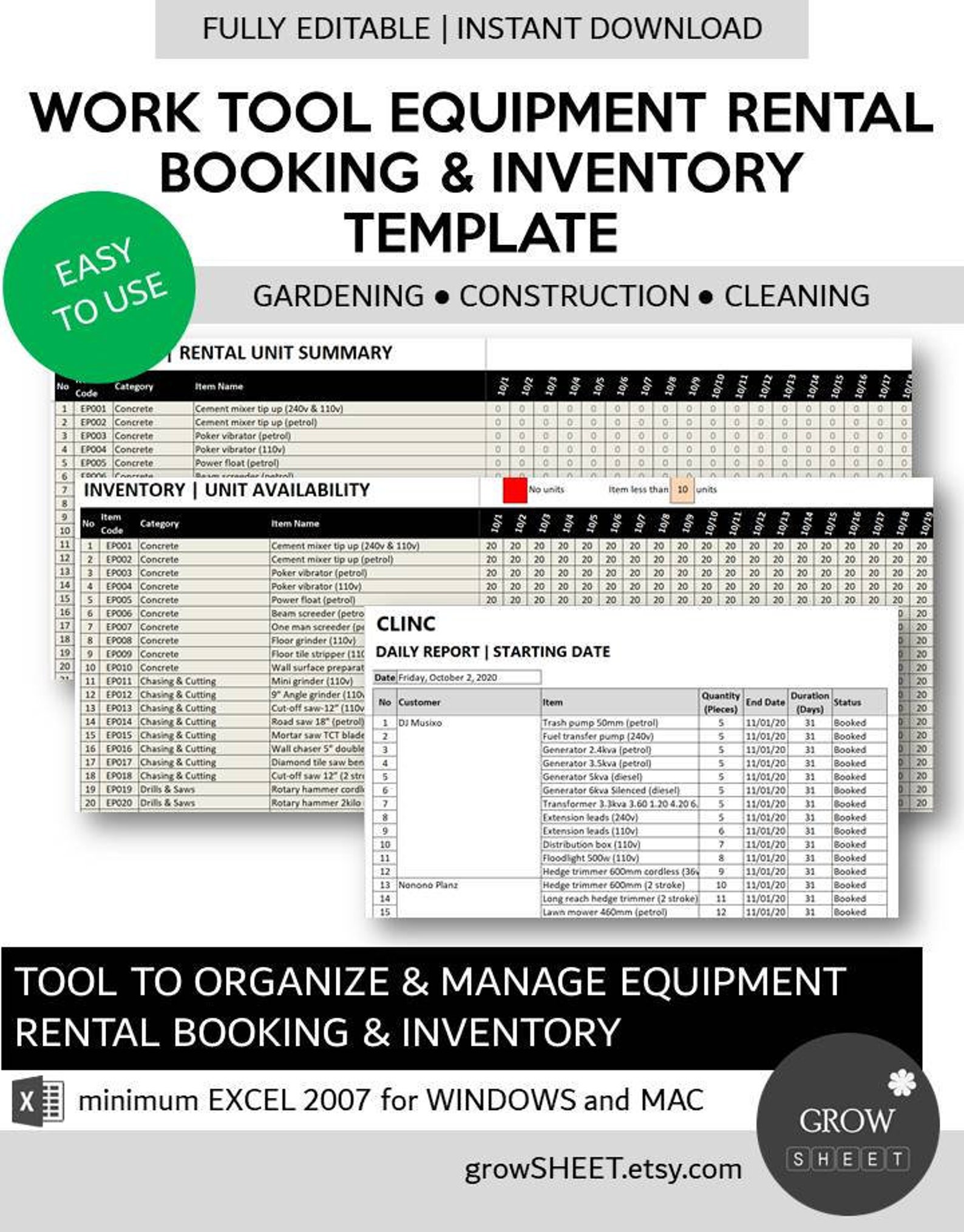 Construction Tool Rental Booking and Inventory Management Gardening ...