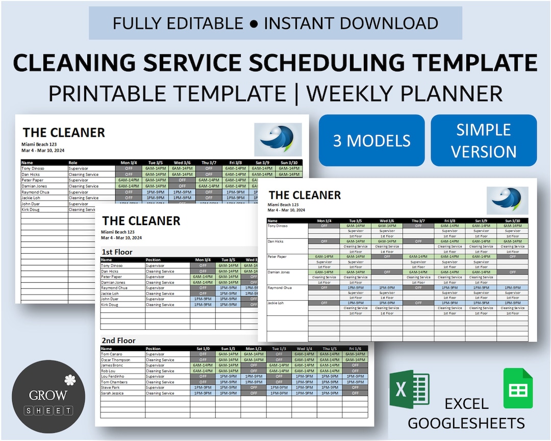 Cleaning Service Scheduling Template | Multi Roles-location-shift ...