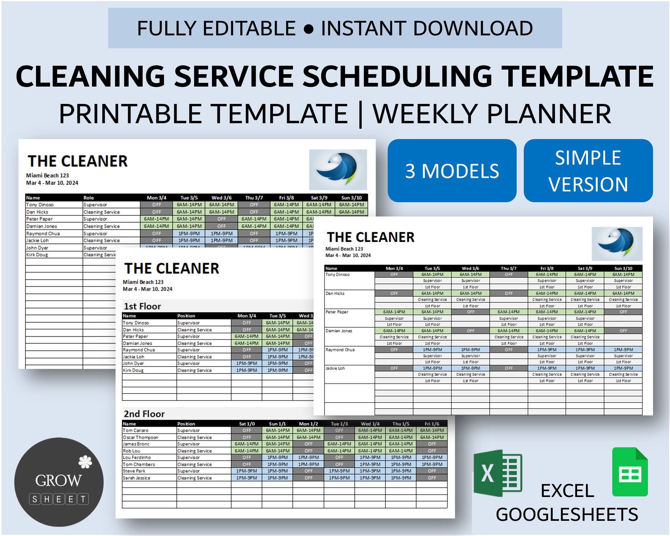 Cleaning Service Scheduling Template | Multi Roles-location-shift ...