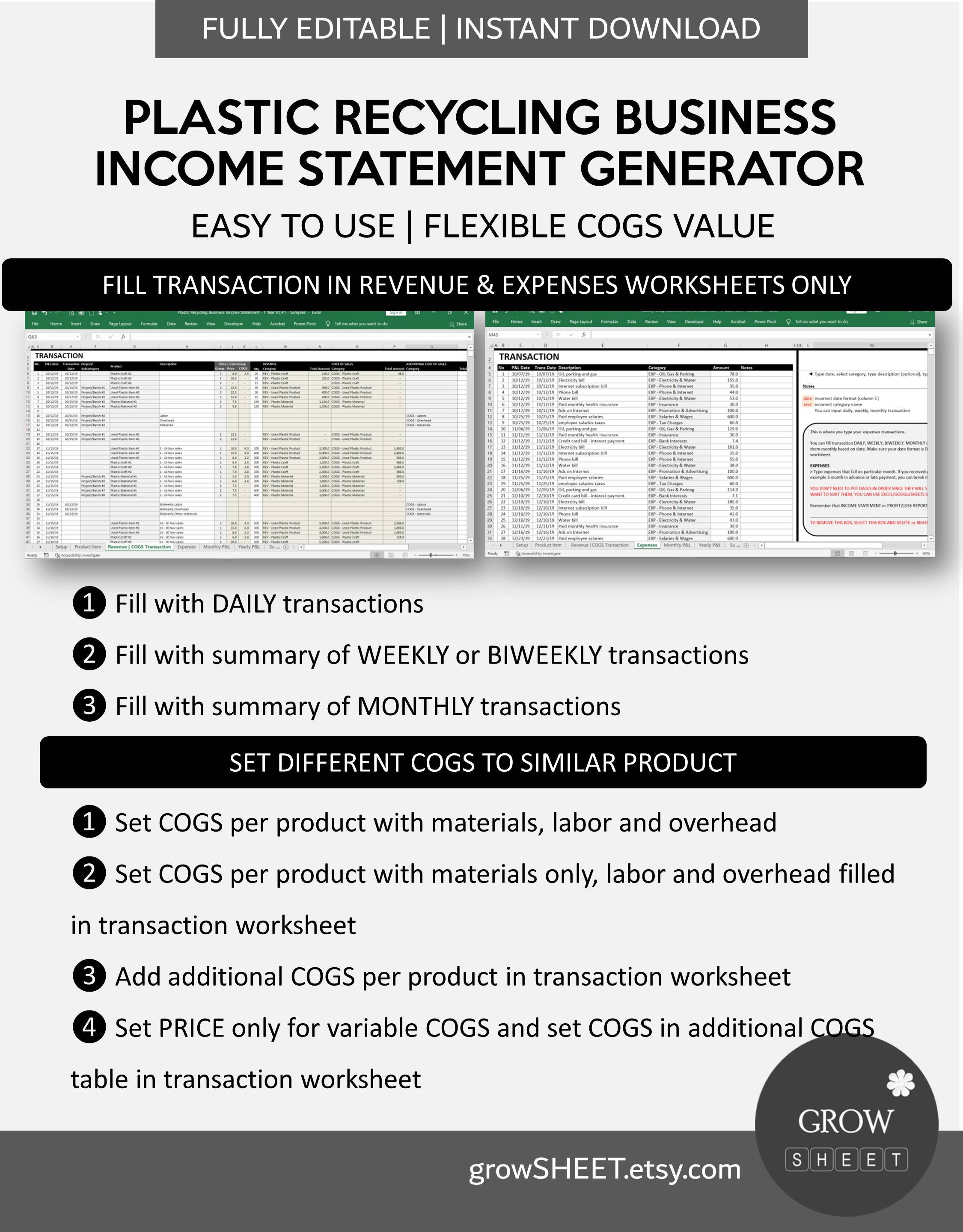 Plastic Recycling Business Income Statement Generator | Simple ...