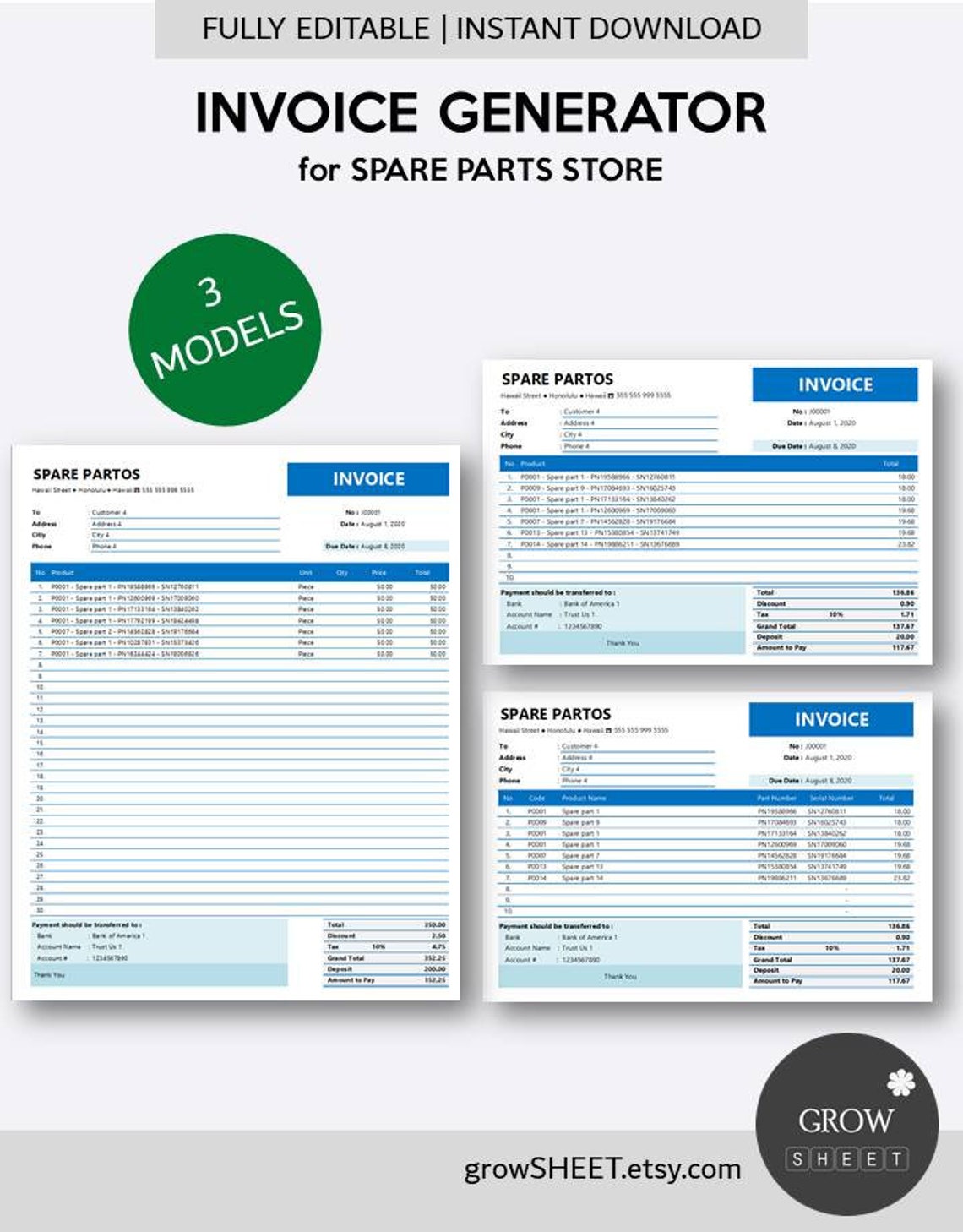 Invoice Generator for Spare Parts Business | Excel Invoice Template for ...