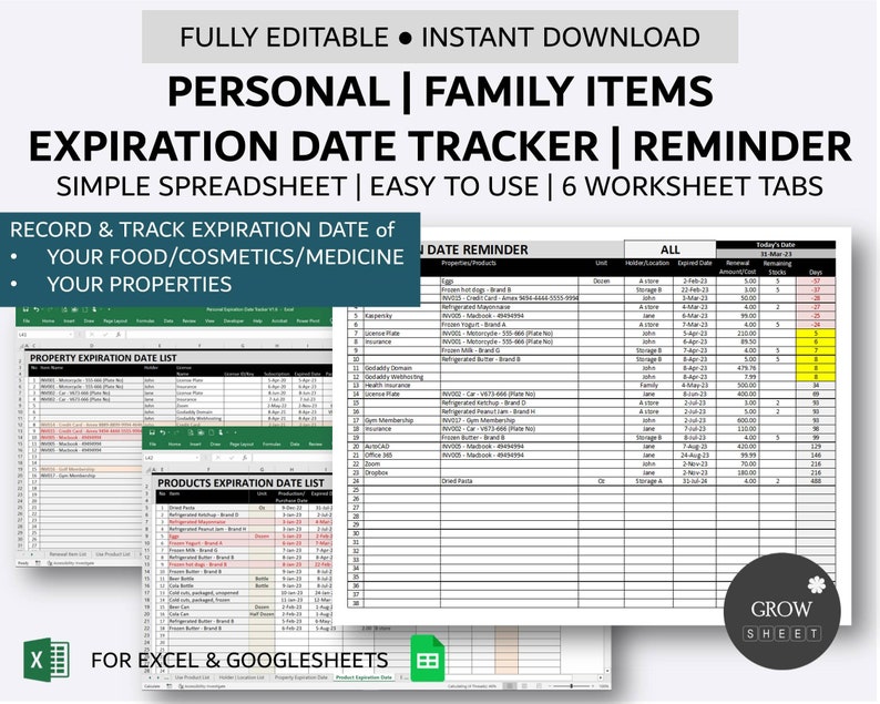 Personal Item Expiry Date Tracker | Simple Family Consumption Item ...