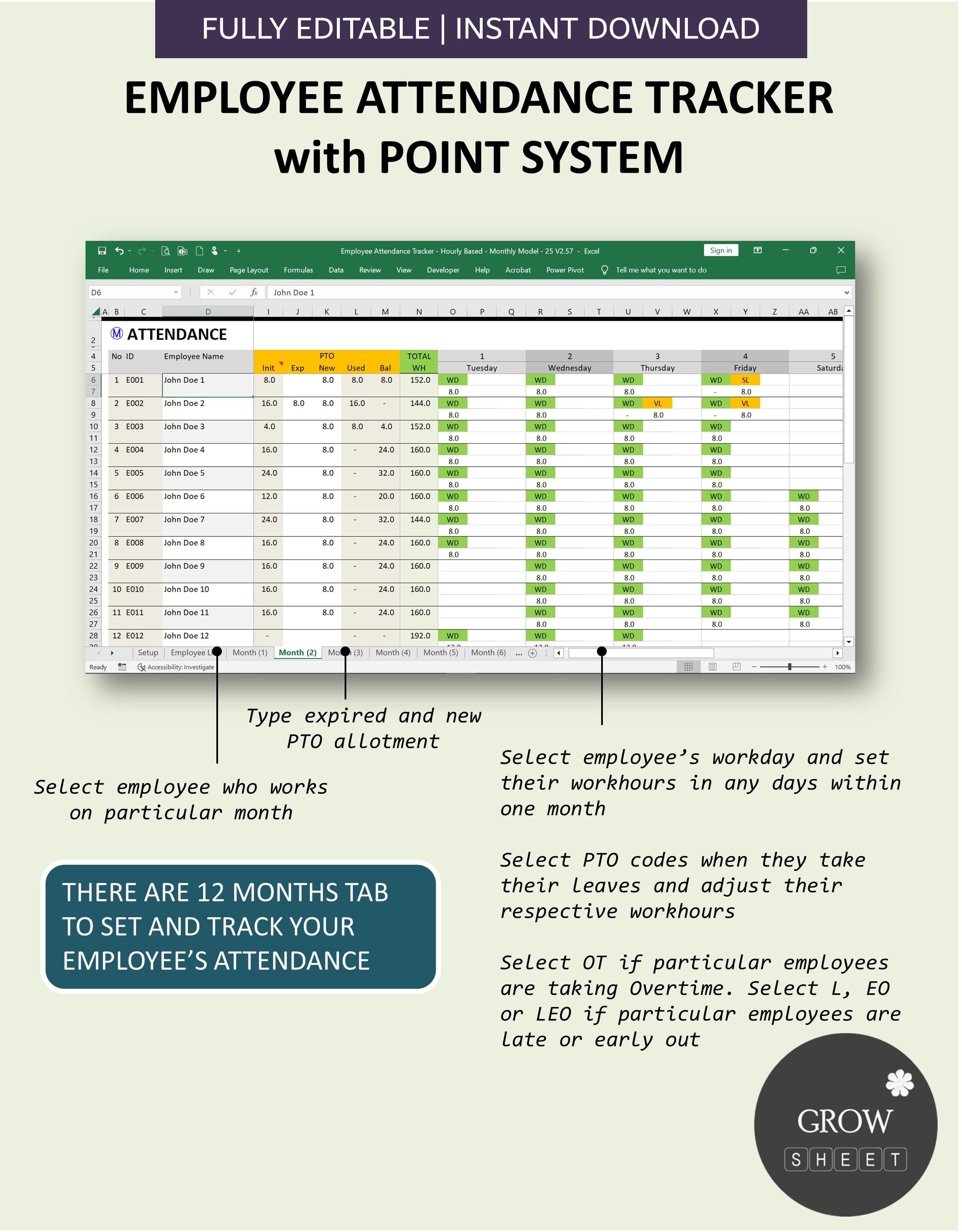 Employee Attendance Tracker With Disciplinary Point System | Automated ...
