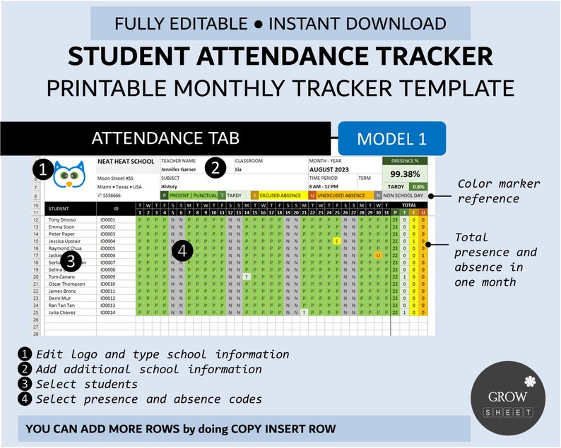 Student Attendance Tracker | Daily Attendance Record | Start From Any ...