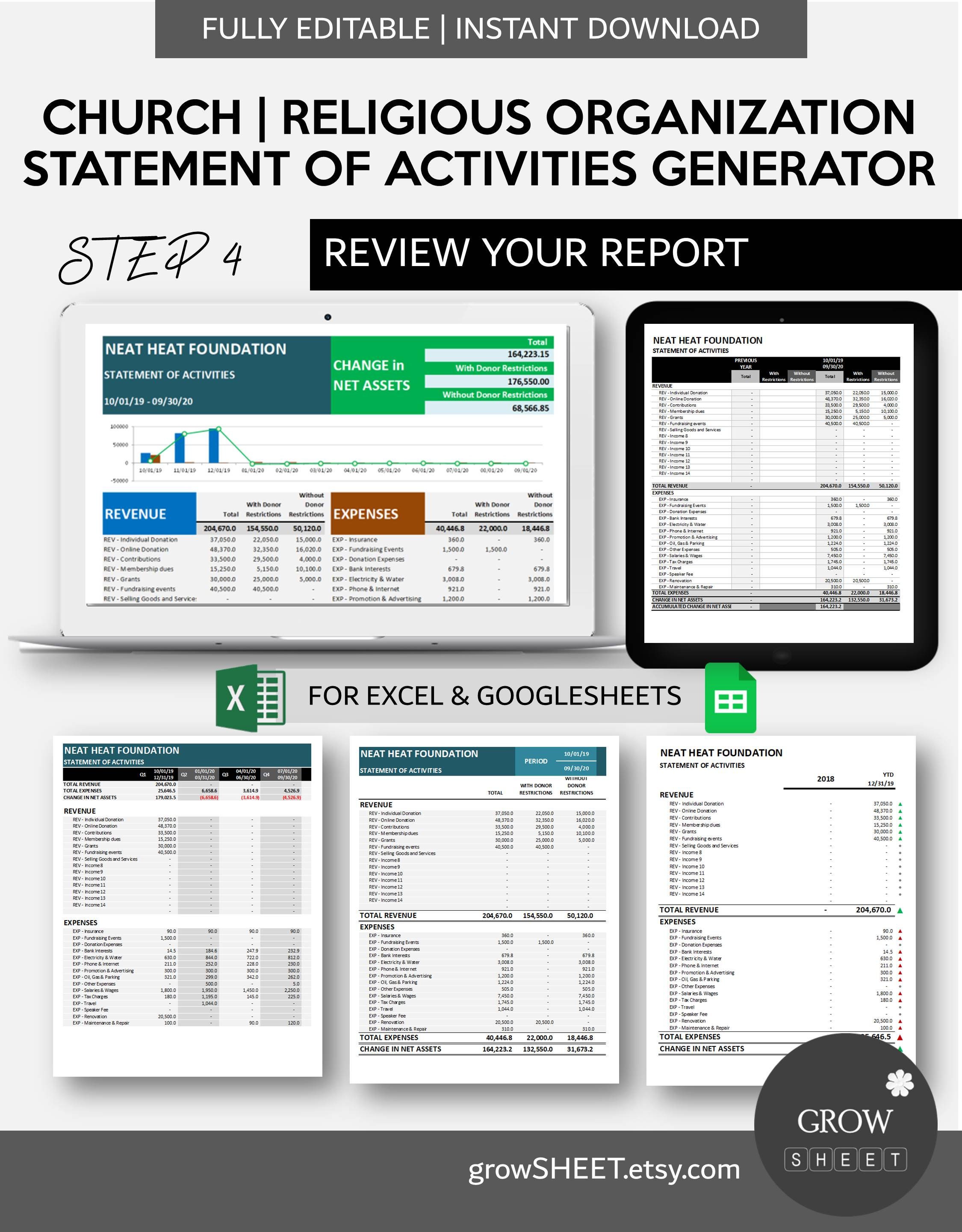Church Income Statement Generator | Religious Organization Statement of ...