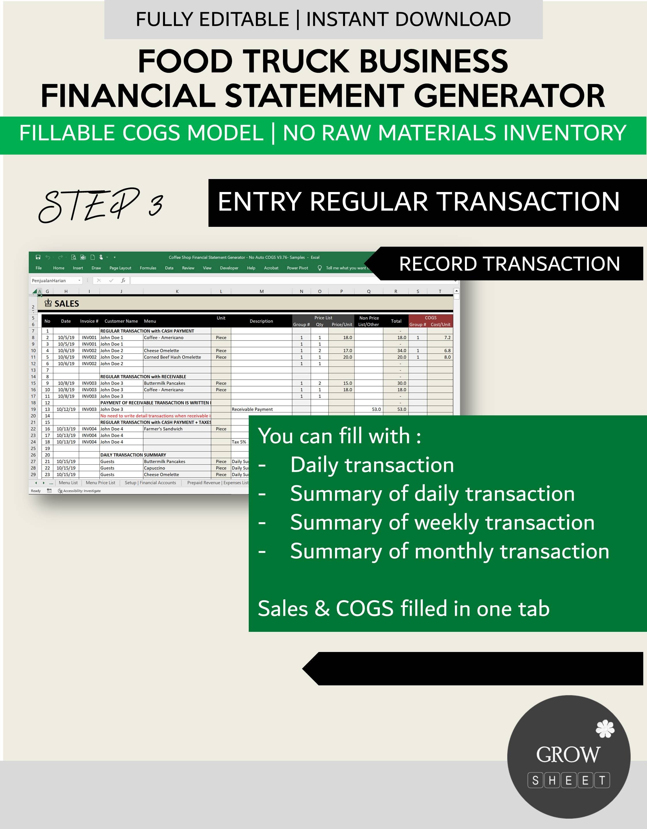 Food Truck Business Financial Statement Generator | Automated Income ...
