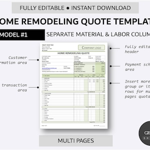 Printable Home Remodeling Quote Template | Construction Price Quotation ...