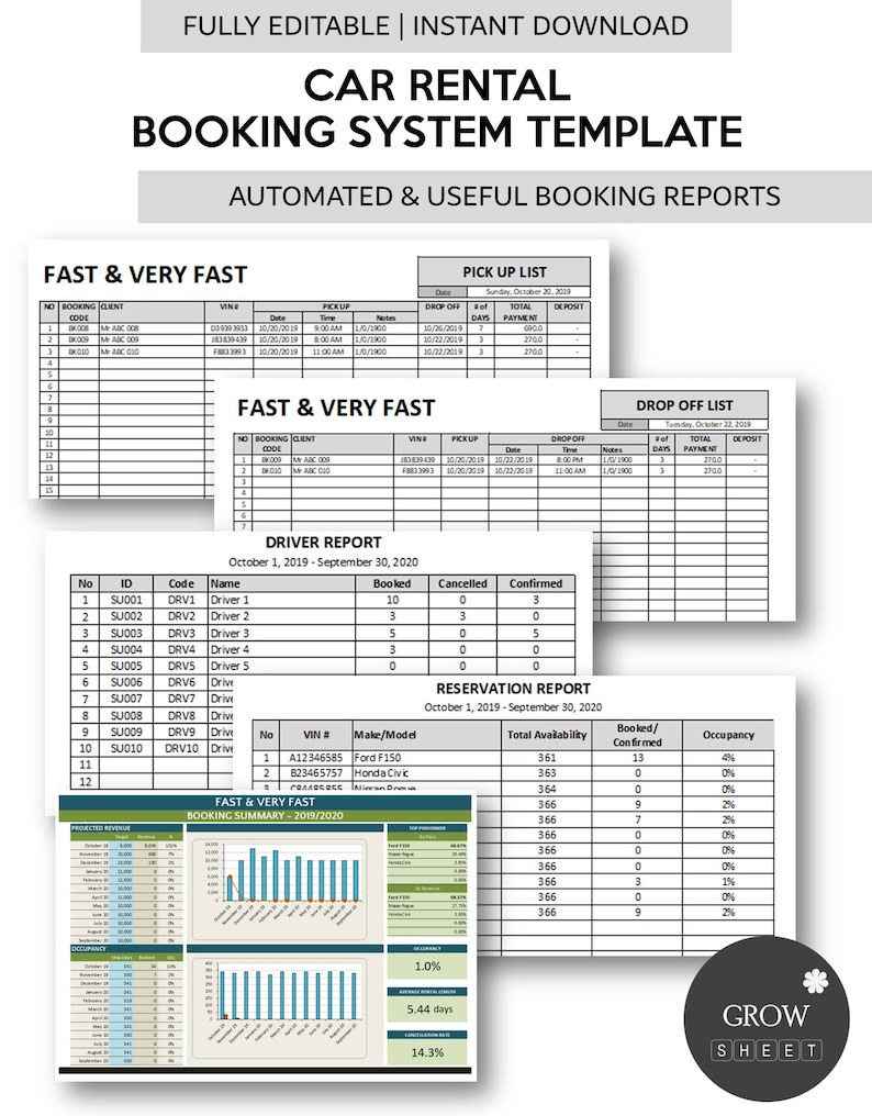 Car Rental Booking System Template | Vehicle Reservation Spreadsheet ...