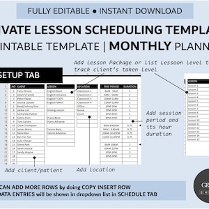 Private Lesson Scheduling Template for Excel and Google Sheets ...