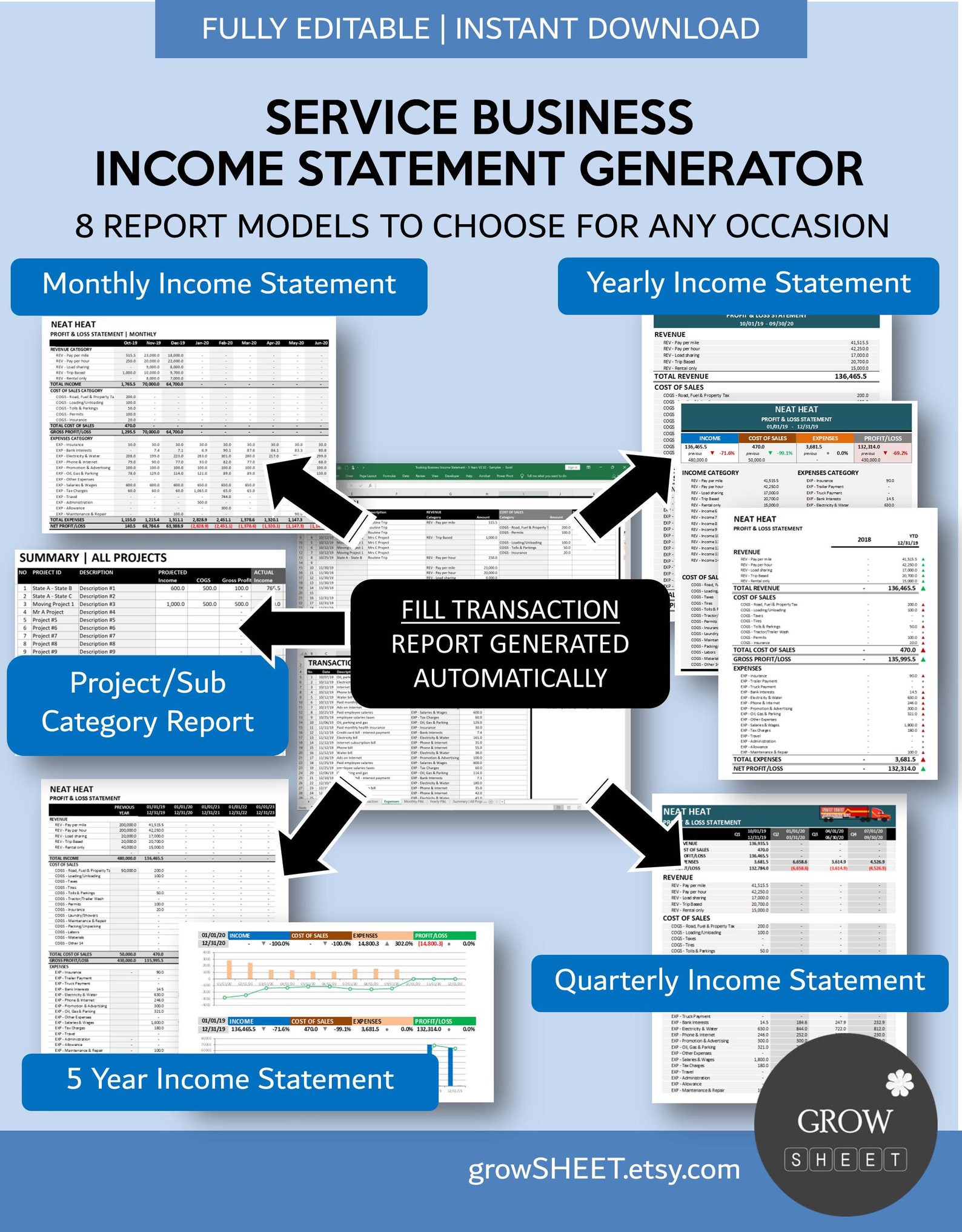 Service Business Income Statement Generator Automated Profit & Loss ...